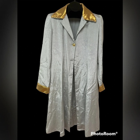 Vintage | Jackets & Coats | Vintage Shiny Silver Trench Coat Blazer ...